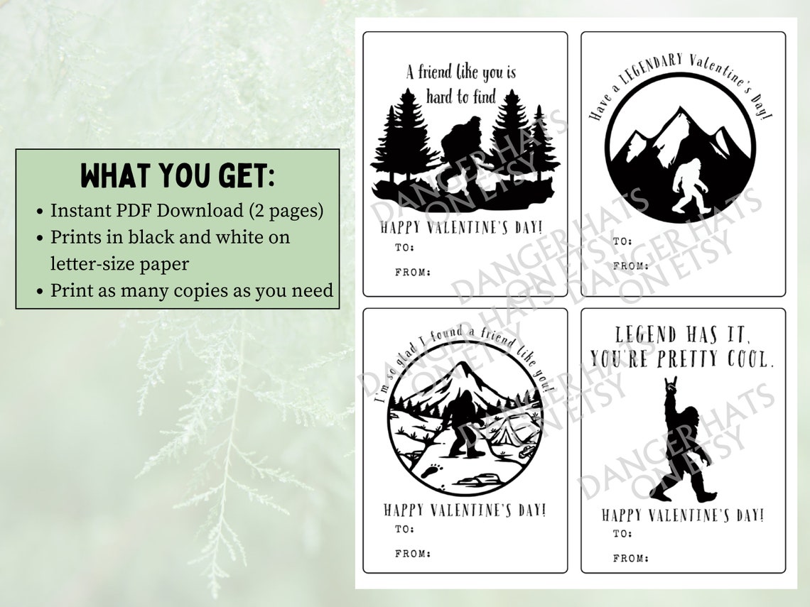 Bigfoot Sasquatch Yeti Fast and Easy Printable School Valentines. Just ...
