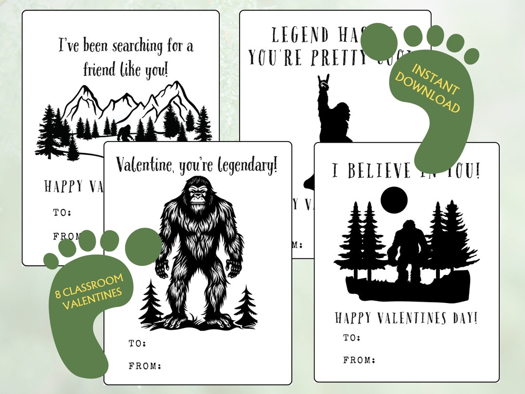 Bigfoot Sasquatch Yeti Fast and Easy Printable School Valentines. Just ...