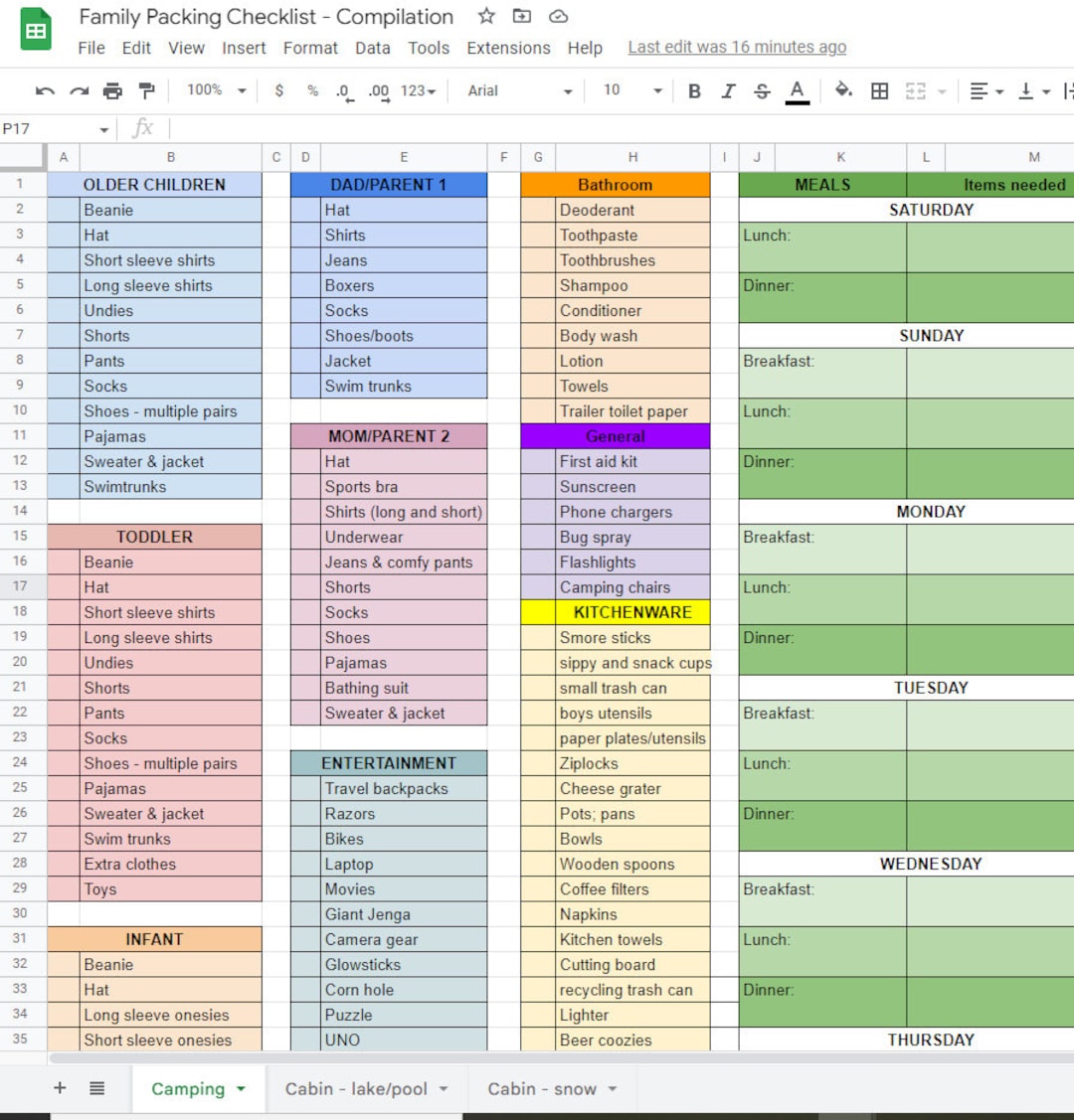 Family Packing List, Camping Packing List, Travel List, Digital Google ...