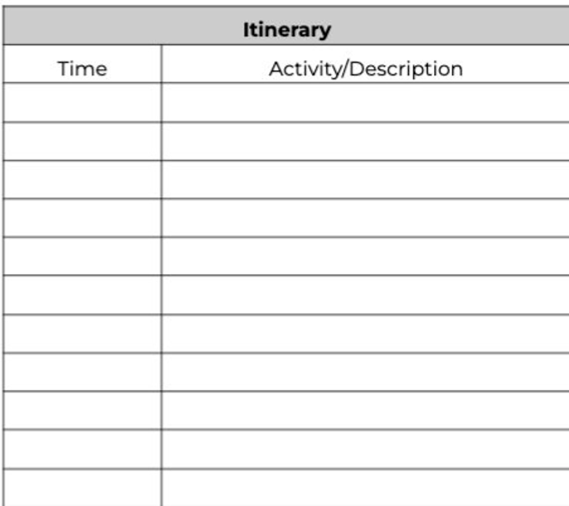 Day Trip Planner; Day Excursion; Itinerary; Family Outing Planner ...