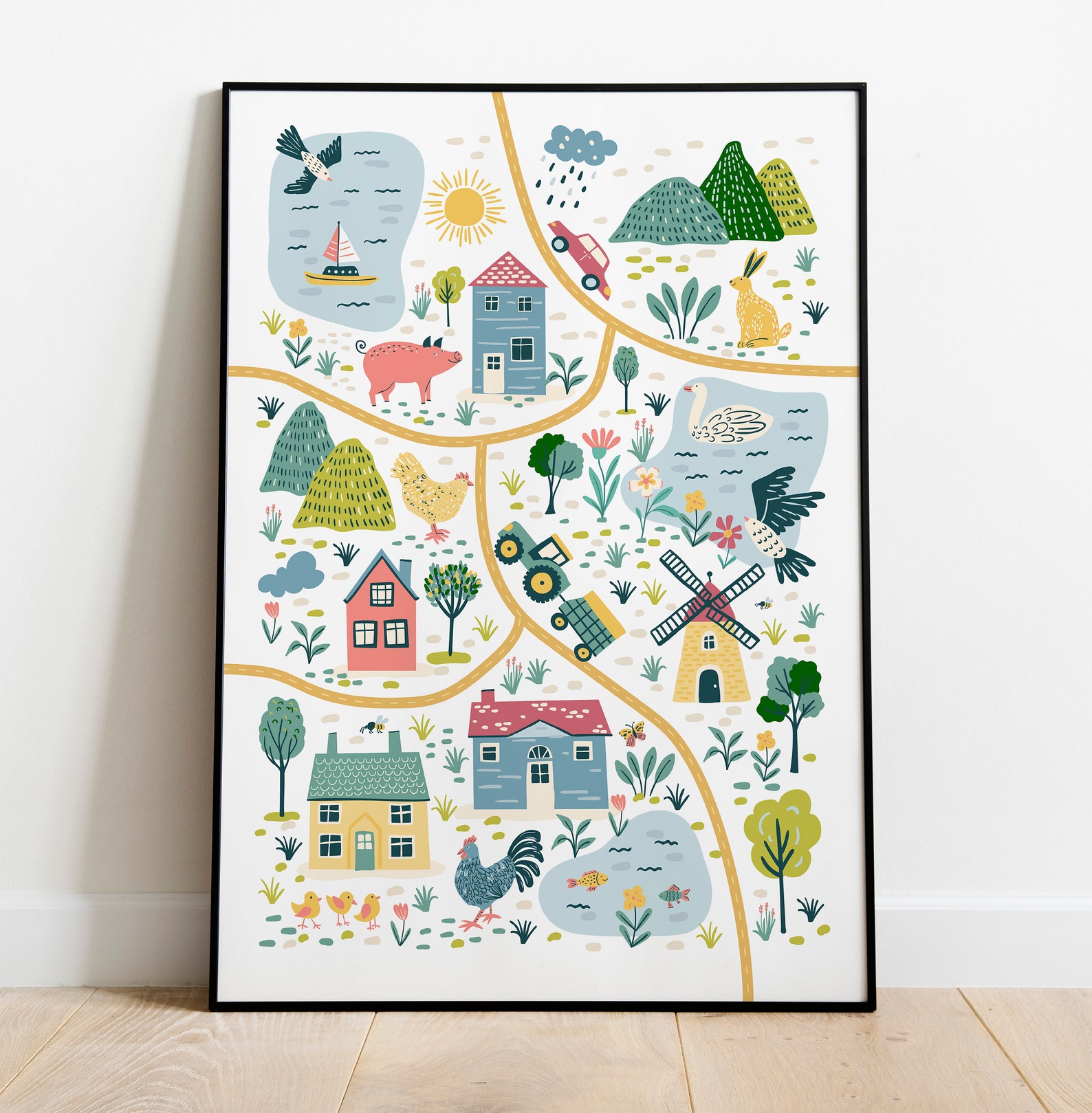 DIGITAL Little Village Map Art Print, Farm Wall Decor for Kids, Nursery ...
