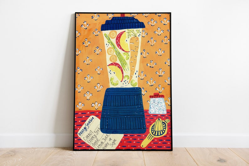 DIGITAL Orange Smoothie Art Print, Smoothie Illustrated Recipe Wall Art ...