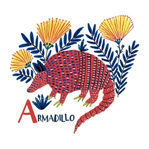 Happy Animal Armadillo Art Print, Alphabet A Letter Kids Room Art Decor ...