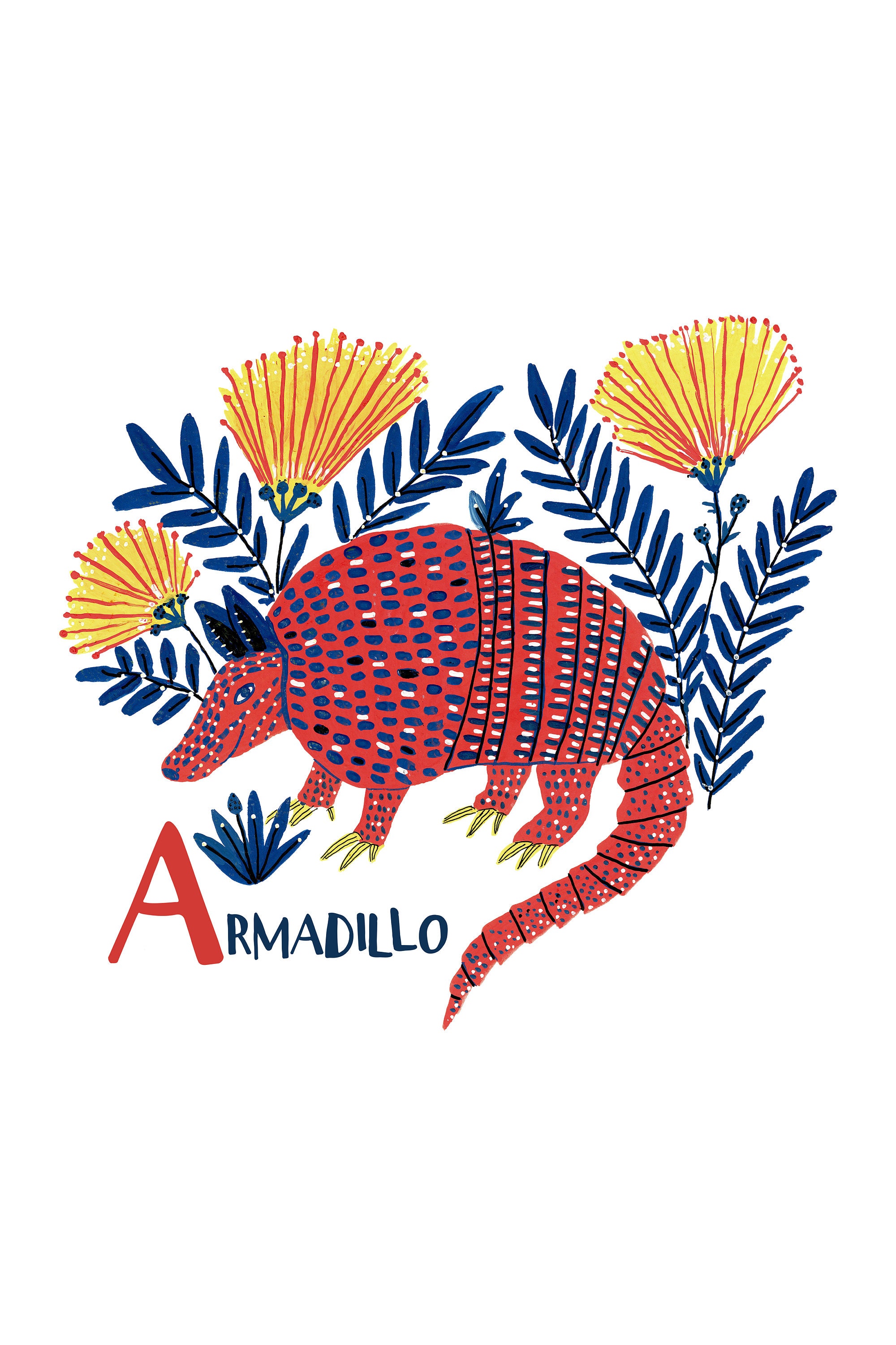 Happy Animal Armadillo Art Print, Alphabet A Letter Kids Room Art Decor ...