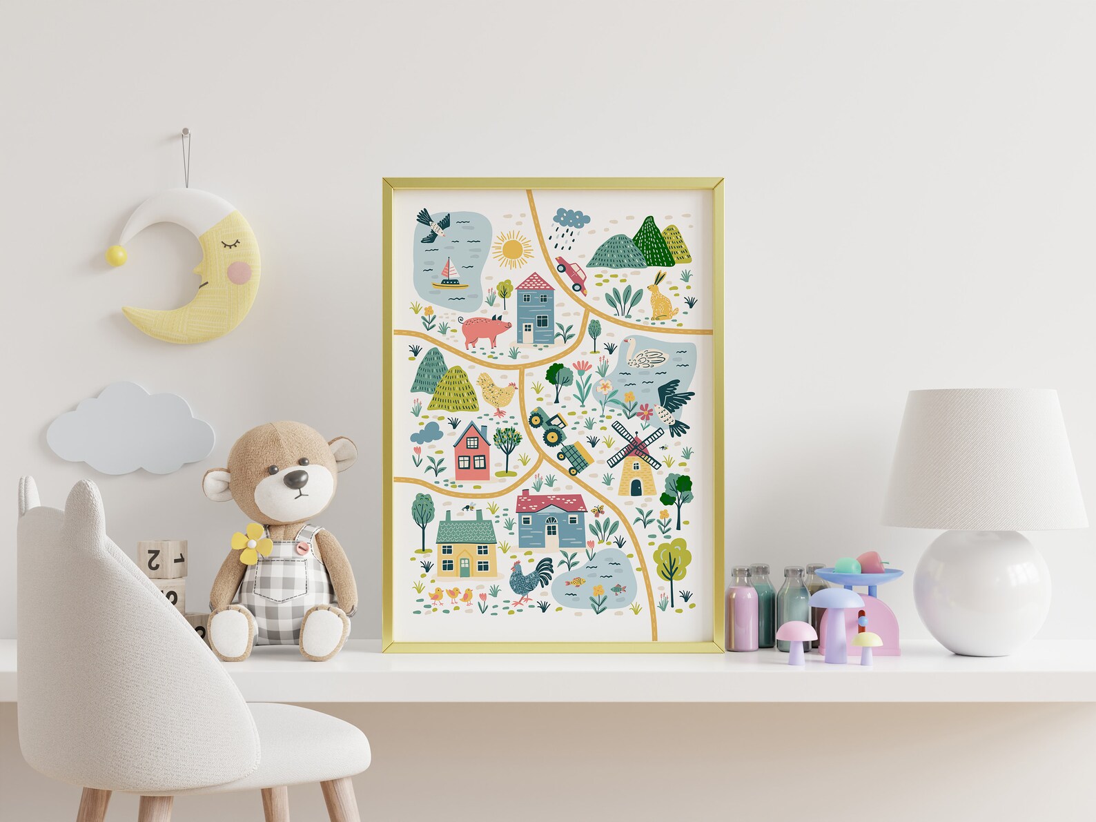 DIGITAL Little Village Map Art Print, Farm Wall Decor for Kids, Nursery ...