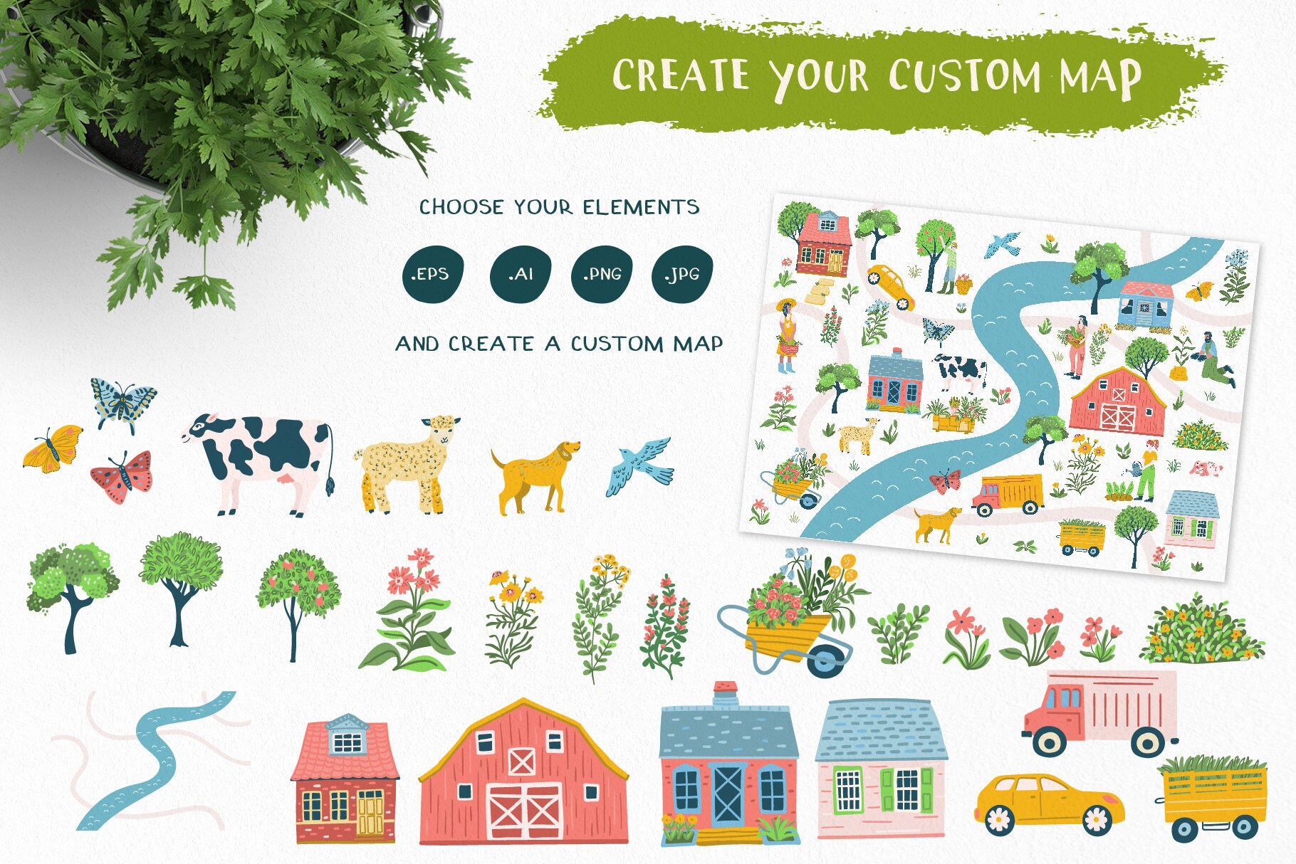 Fun at the Farm - Map Creator Clipart - Printable Art - Wall Art - City ...