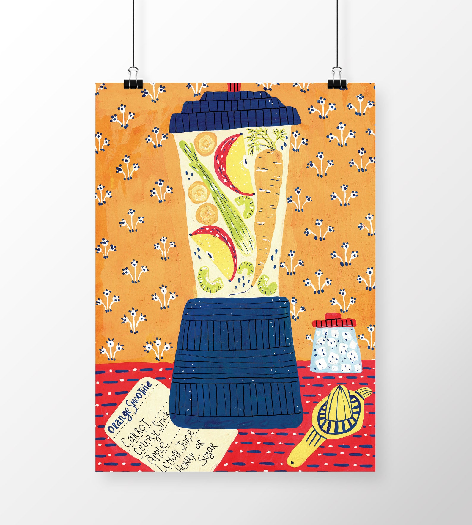 DIGITAL Orange Smoothie Art Print, Smoothie Illustrated Recipe Wall Art ...