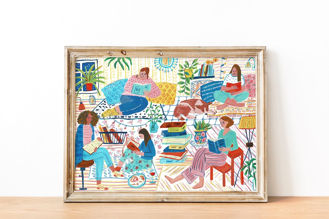 DIGITAL Women Reading Books Art Print, Printable Digital Download, Book ...