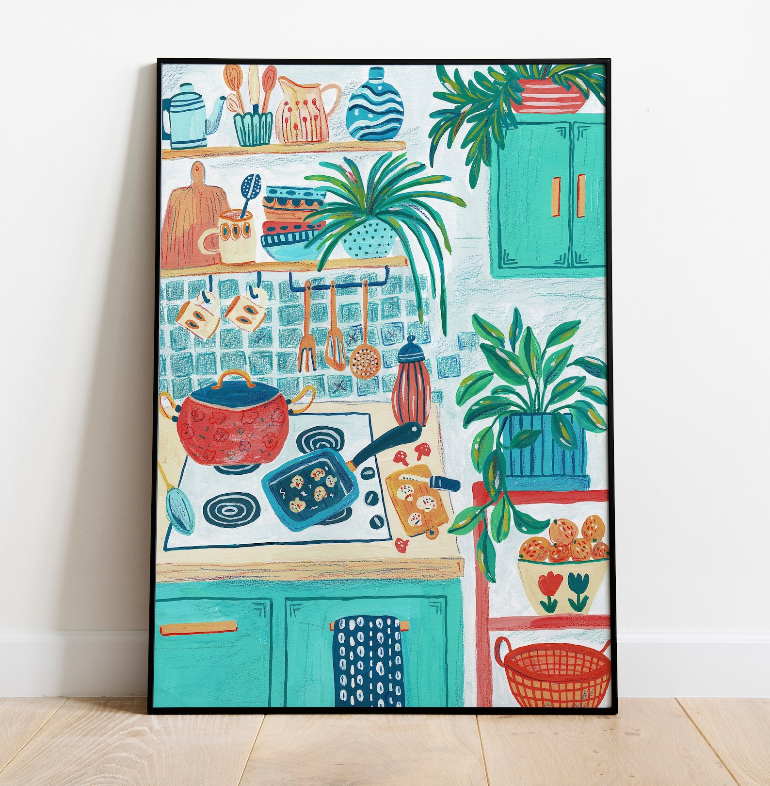 Kitchen Interior Art Print, Cooking at Home Art Print, Printable ...
