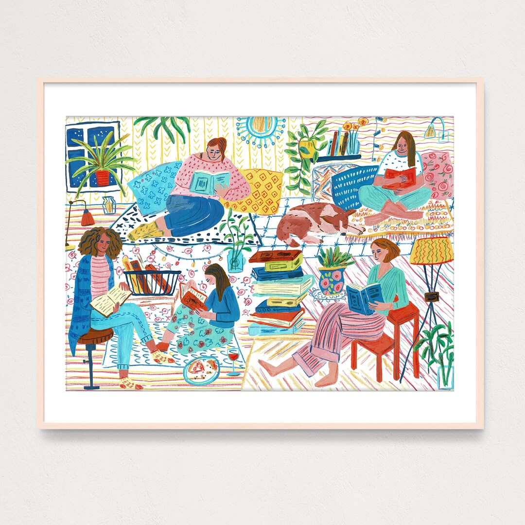 ART PRINT Women Reading Books Art Print, Gouache Illustration Wall ...