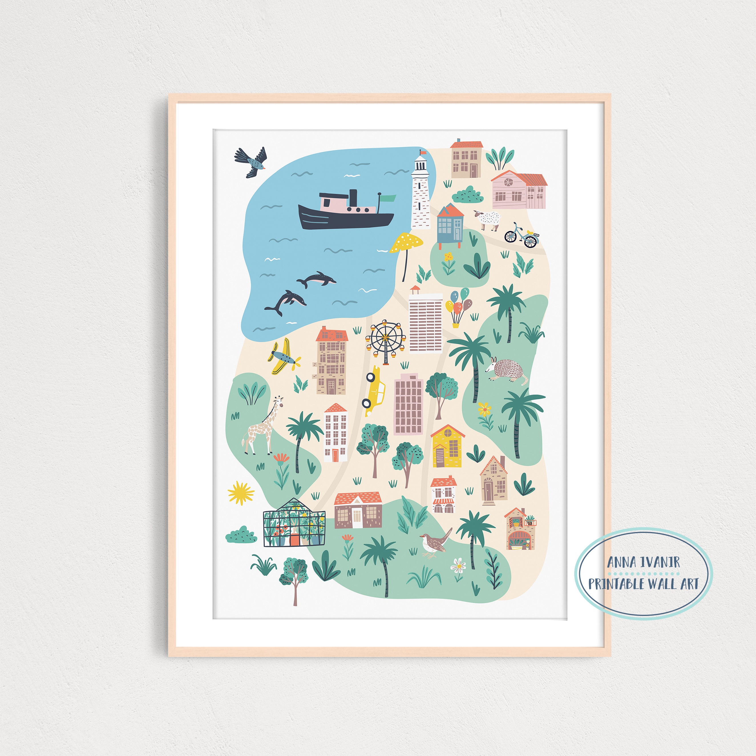 City Map Art Print, Printable Digital Art Print, Nursery Wall Decor ...