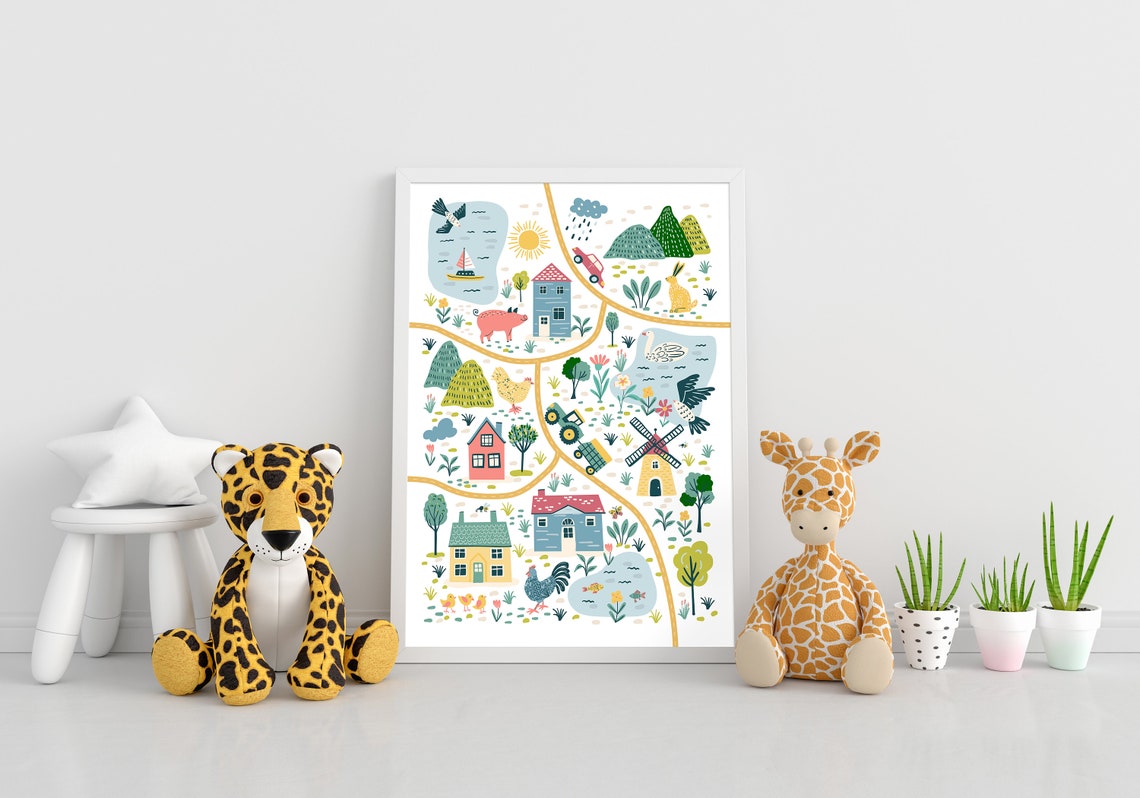 DIGITAL Little Village Map Art Print Farm Wall Decor for - Etsy