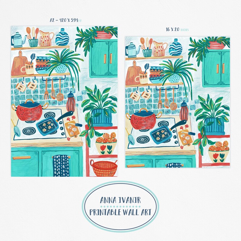 Kitchen Interior Art Print, Cooking at Home Art Print, Printable ...