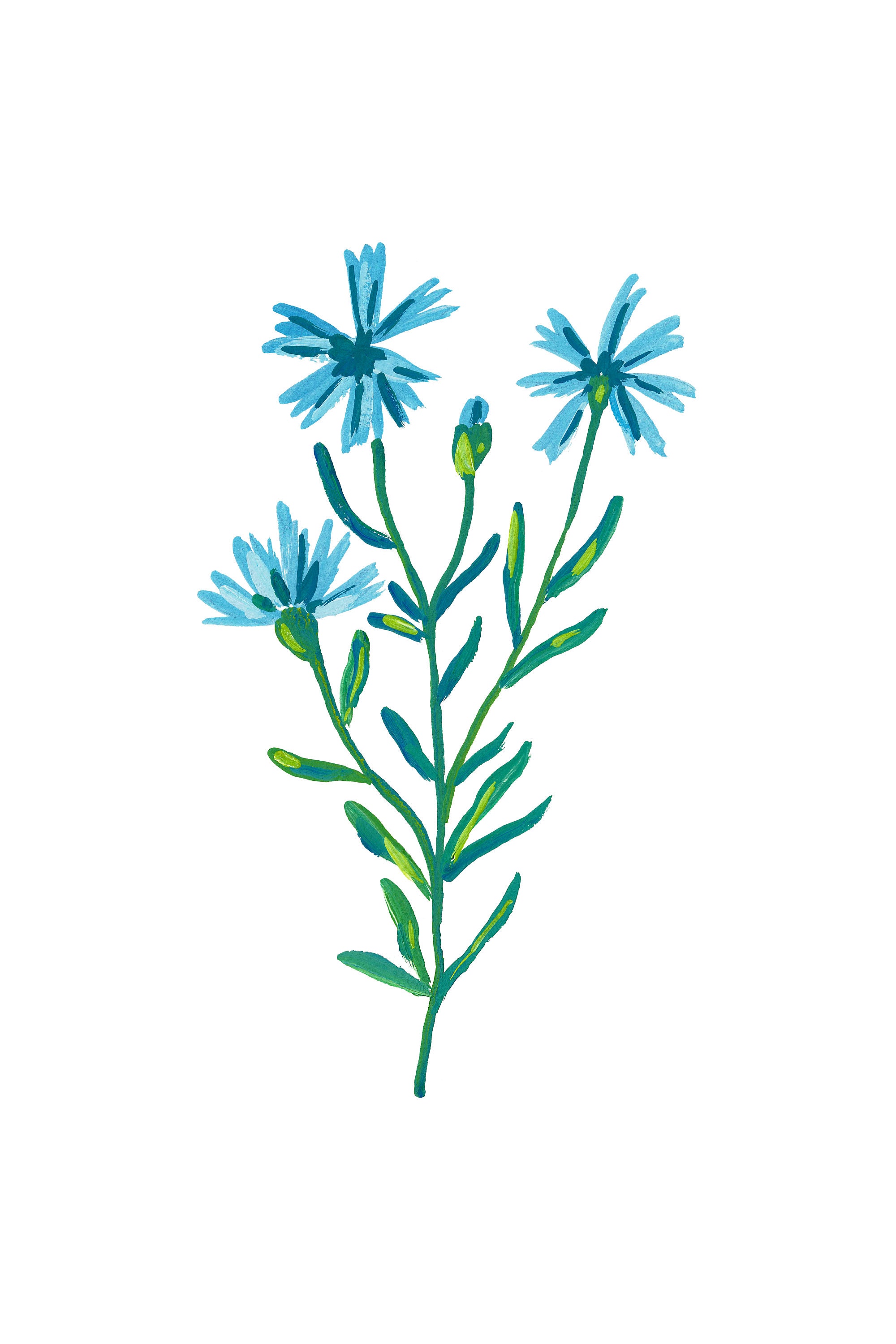 Blue Wildflower Botanical Art Print, Printable Gouache Illustration ...