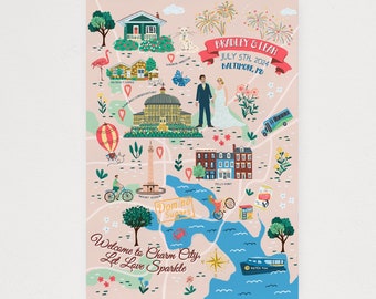 DIGITAL Custom Wedding Map Illustrated Invitation, Save the Date ...