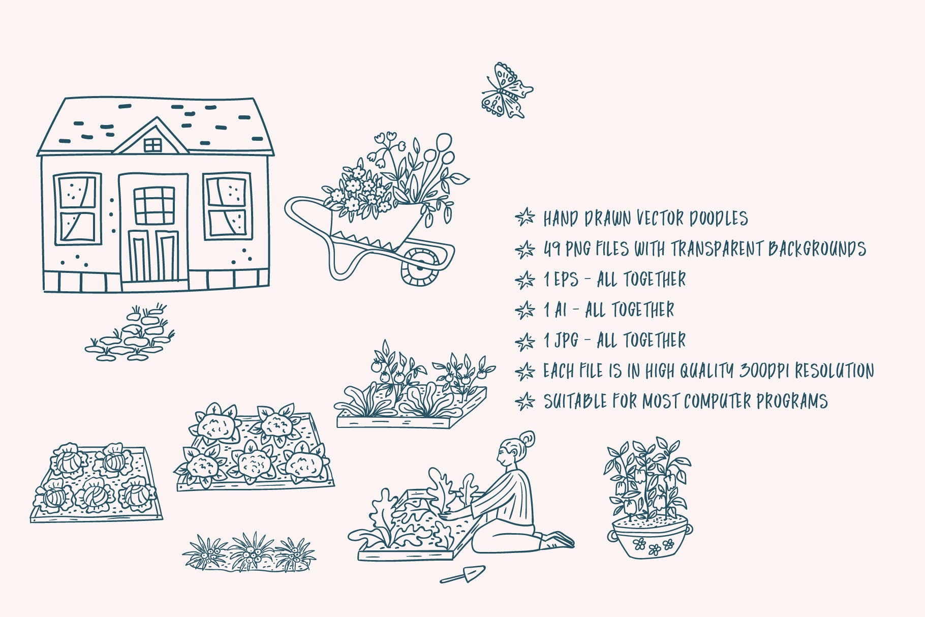 Hand Drawn Doodle Farm Life Set - Doodle Farm Icons Clipart - Hand ...