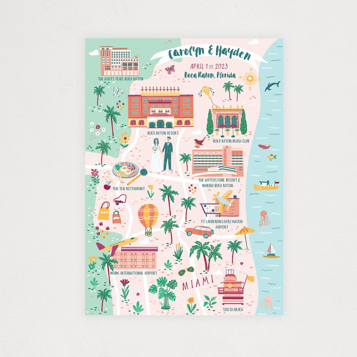 DIGITAL Custom Wedding Map Illustrated Invitation, Save the Date ...