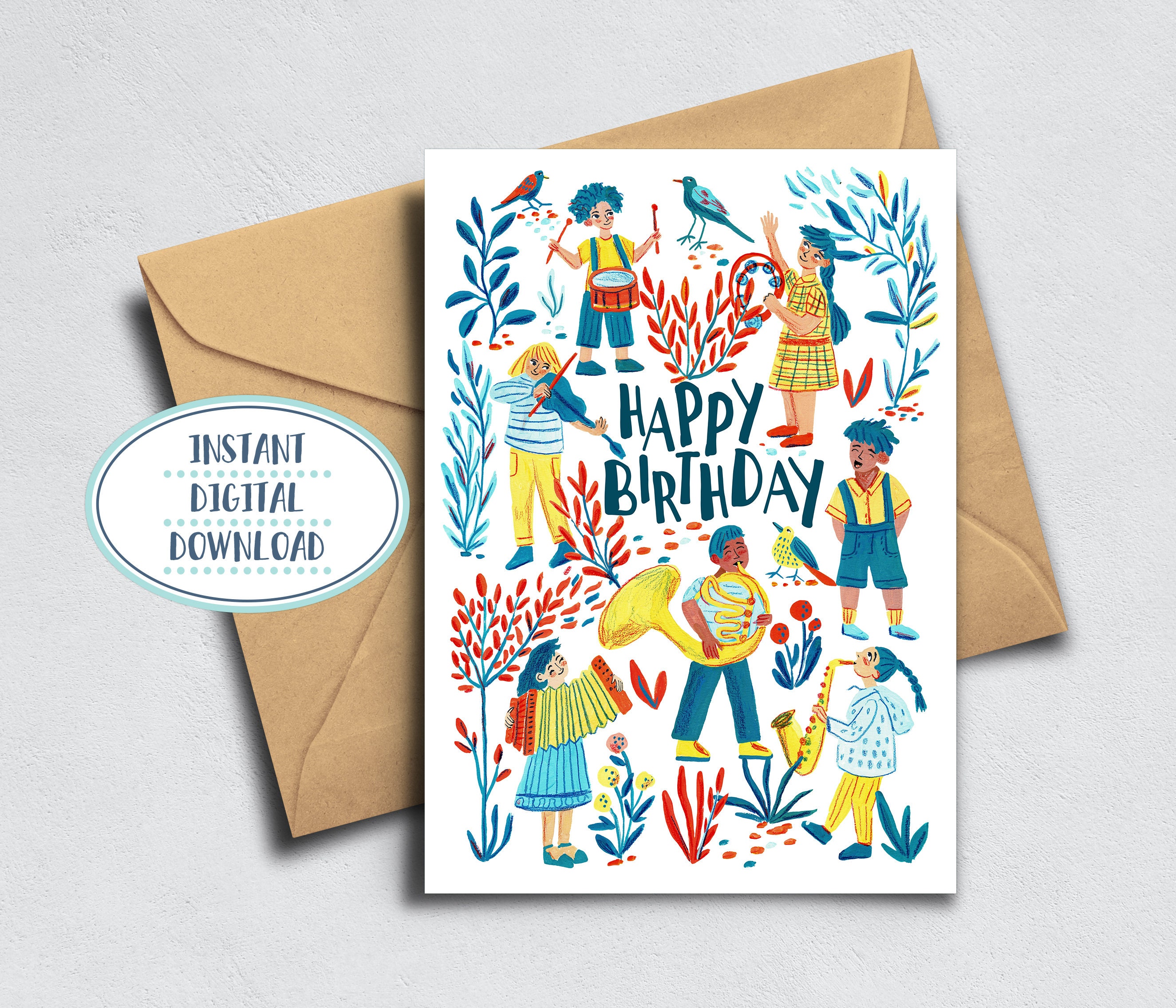 Happy Birthday Printable Greeting Card, Kids Singing Birthday Card 5x7 ...