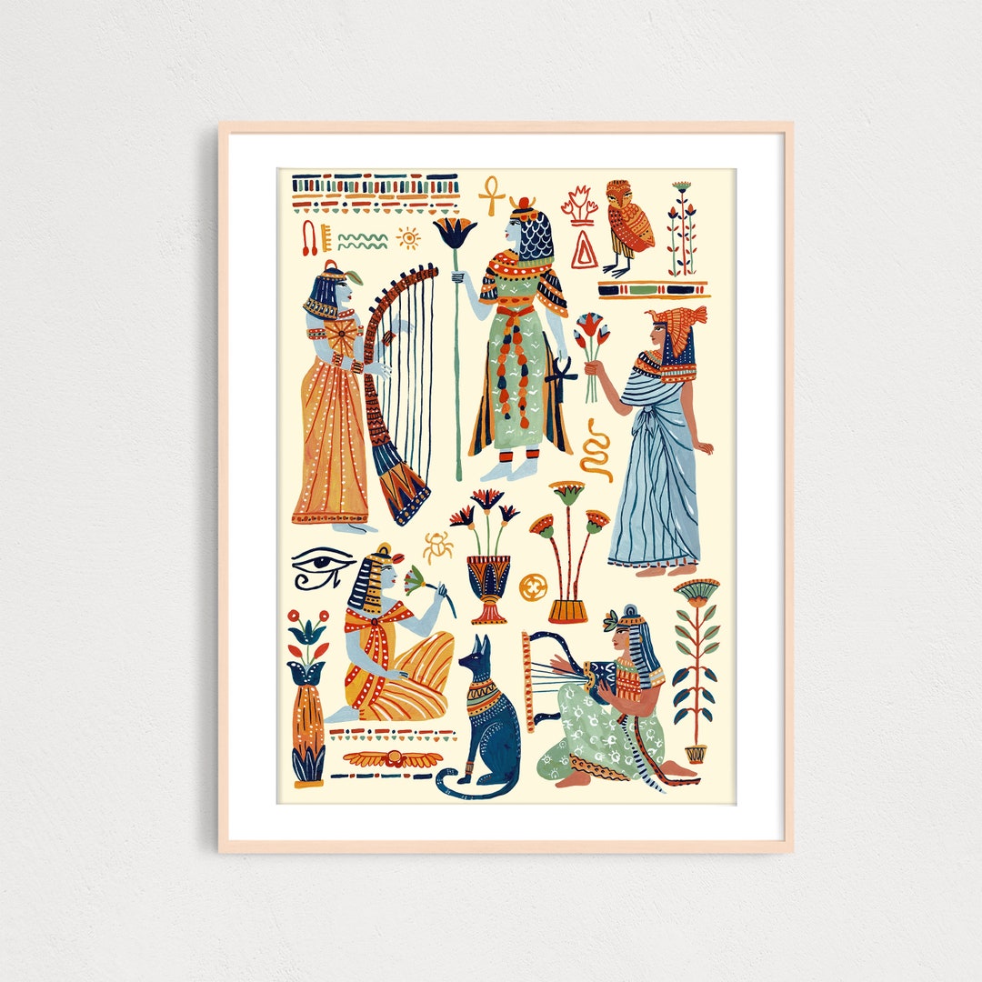 ART PRINT Majestic Egypt Queens Art Print, Gouache Illustration Art ...
