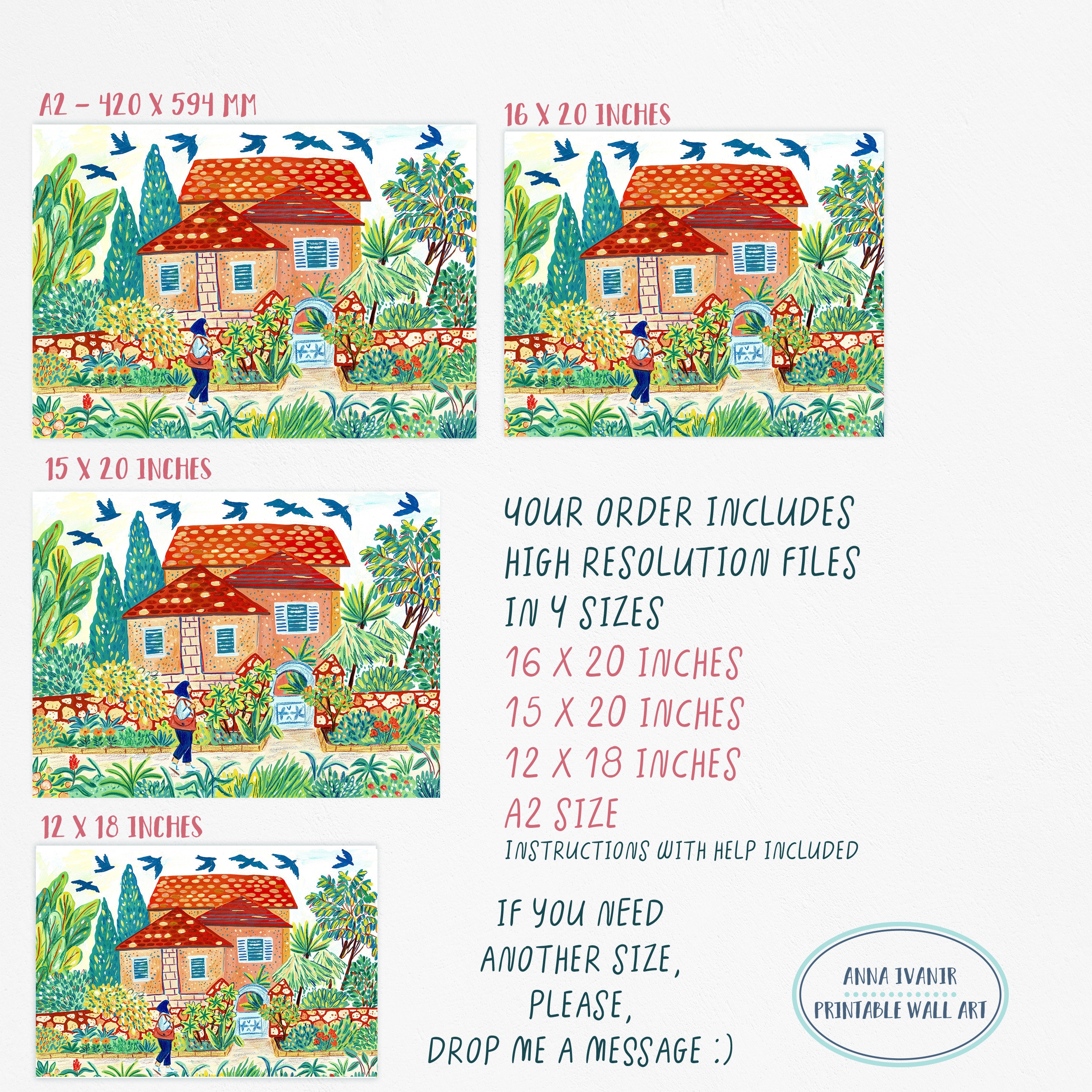 Woman Walking to Her House Art Print, Gouache Housewarming Gift Wall ...