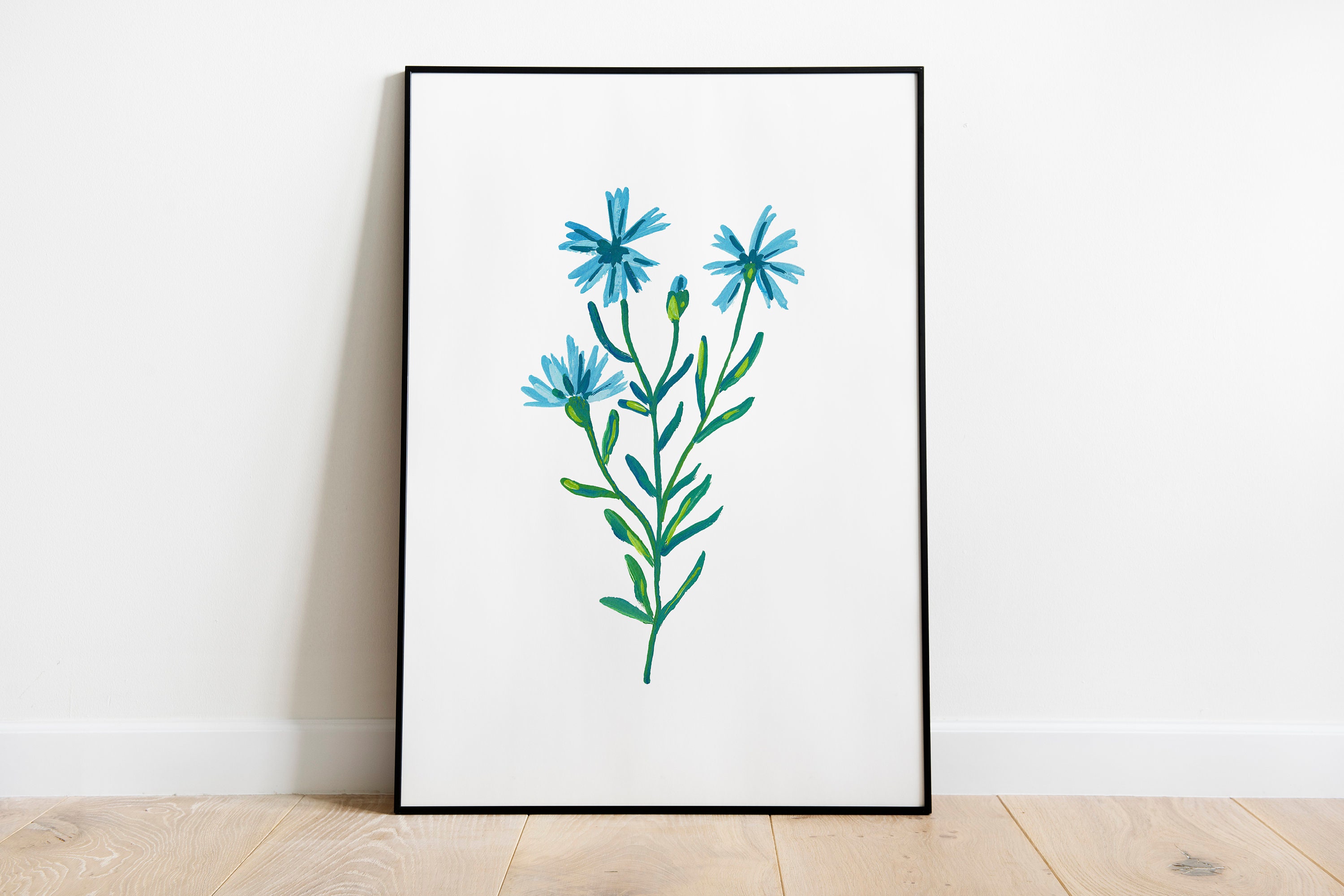 Blue Wildflower Botanical Art Print, Printable Gouache Illustration ...