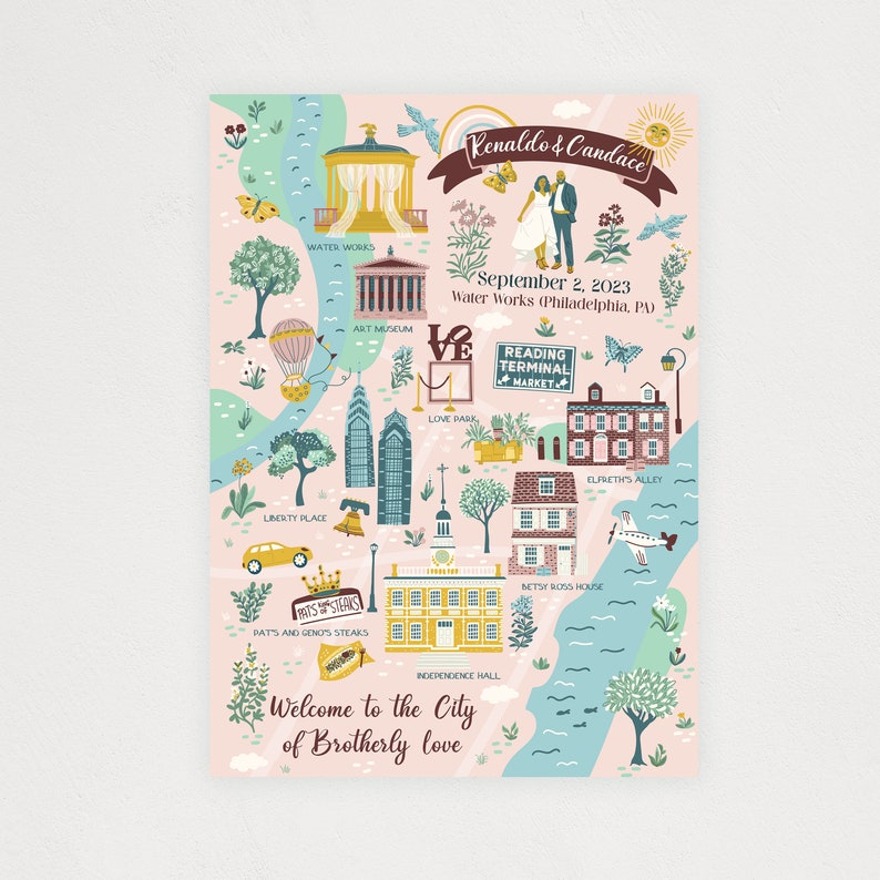 DIGITAL Custom Wedding Map Illustrated Invitation, Save the Date ...