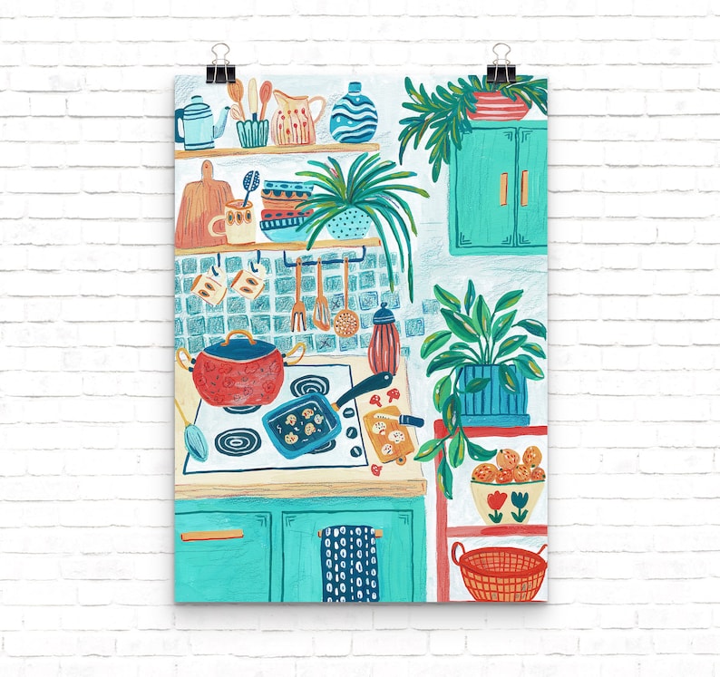 Kitchen Interior Art Print, Cooking at Home Art Print, Printable ...