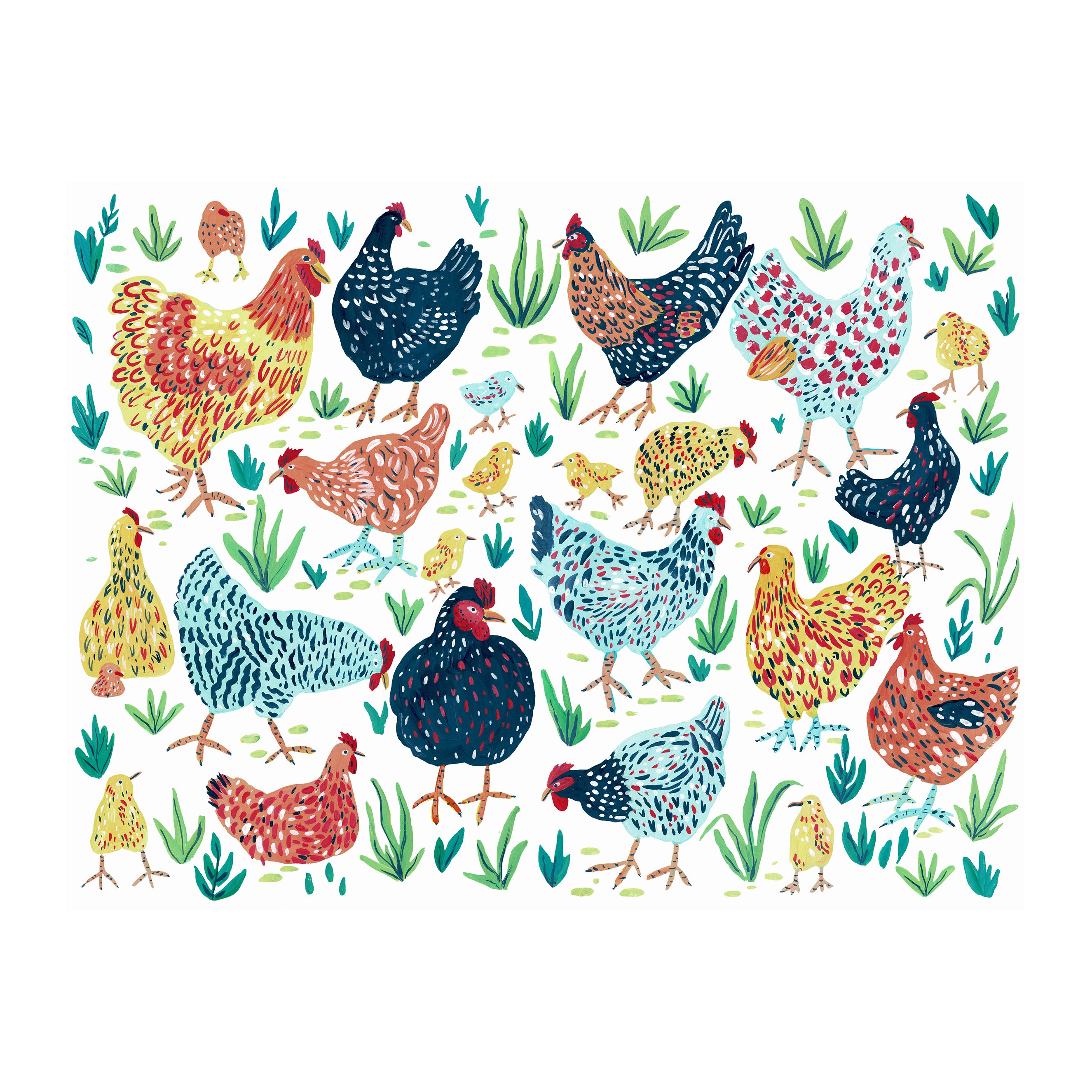 ART PRINT Hens and Chickens Art Print, Farm Animals Poster Illustration ...