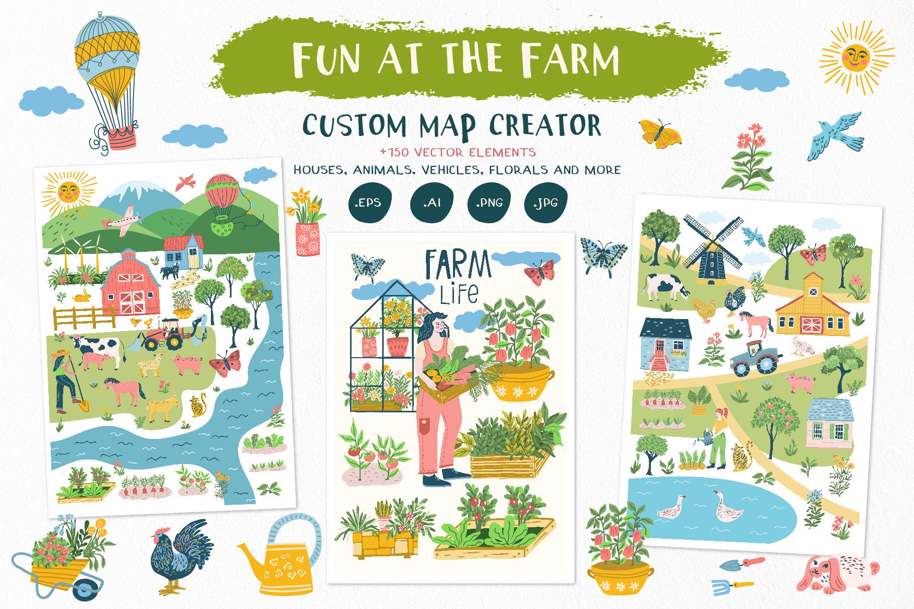 Fun at the Farm Map Creator Clipart Printable Art Wall Art City Map ...