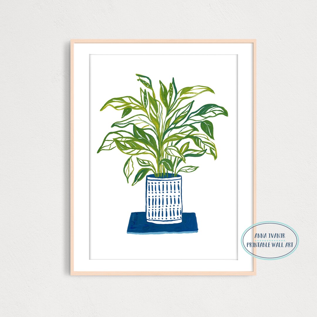 Green Plant Art Print, Printable Digital Download Art Print, Gouache ...