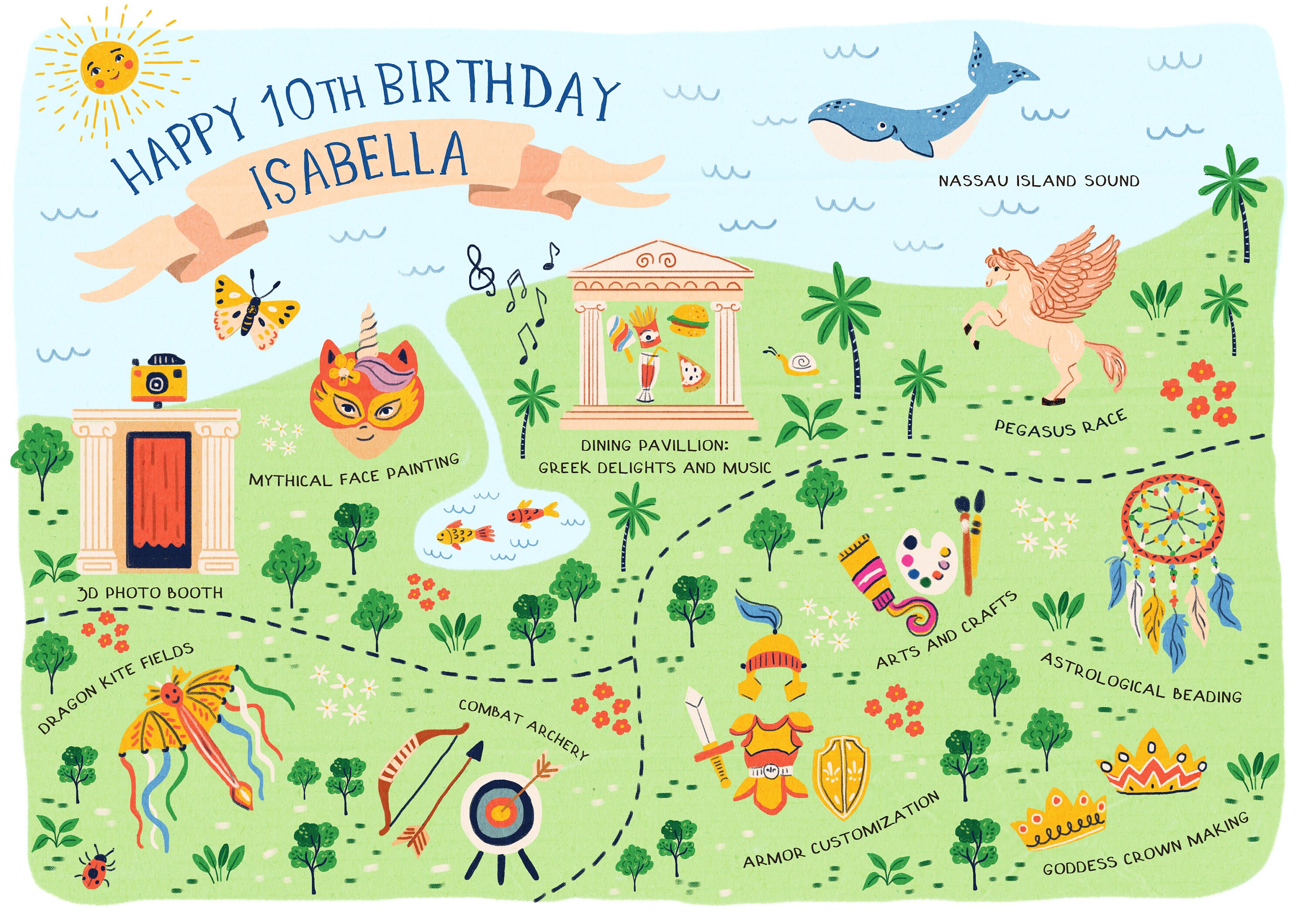 Illustrated Custom Event Map Map for Events Birthday Party Invitation ...