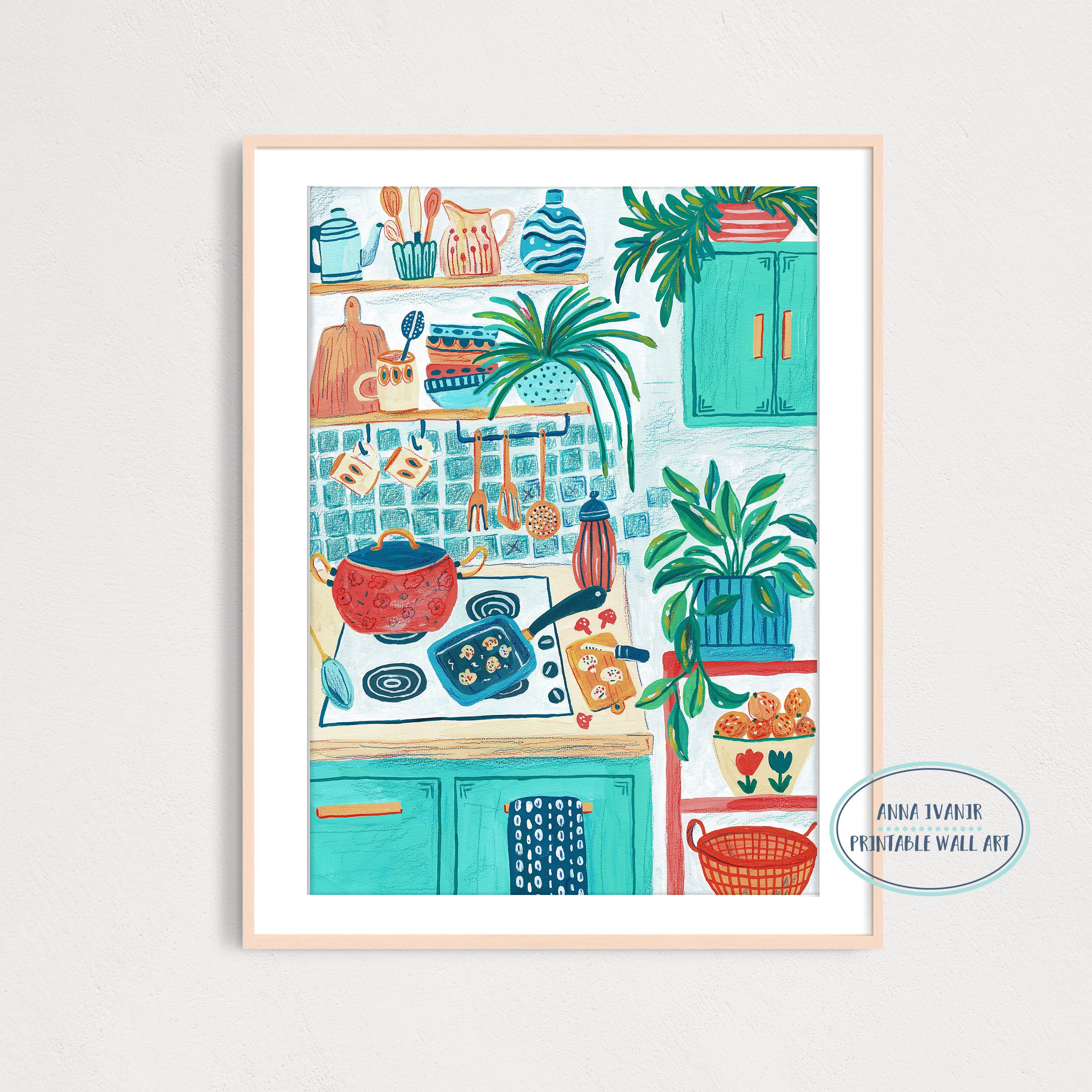 Kitchen Interior Art Print, Cooking at Home Art Print, Printable ...