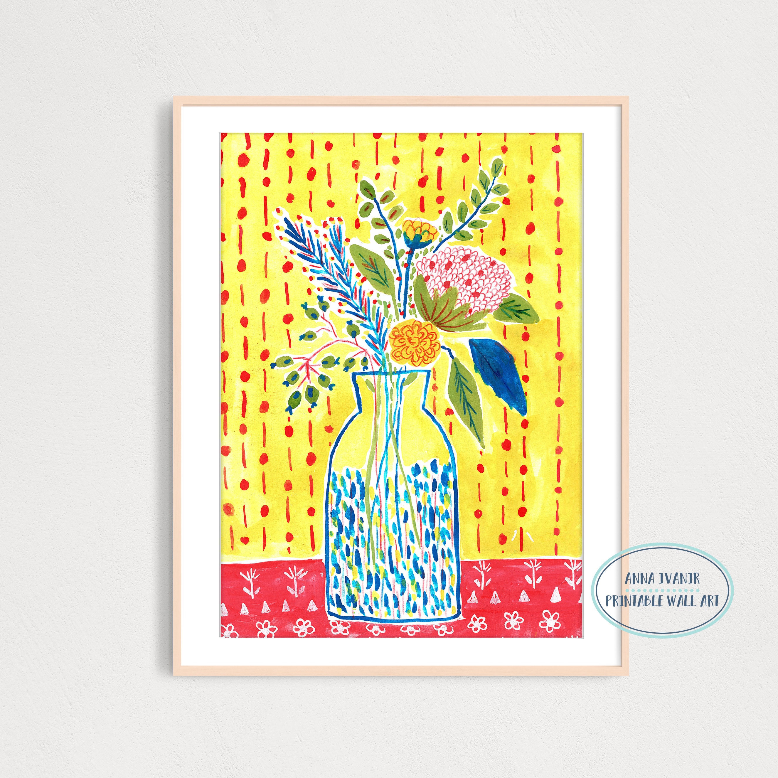 DIGITAL Vase With Flowers Art Print, Printable Digital Download Art ...