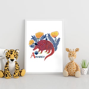 Happy Animal Armadillo Art Print, Alphabet A Letter Kids Room Art Decor ...