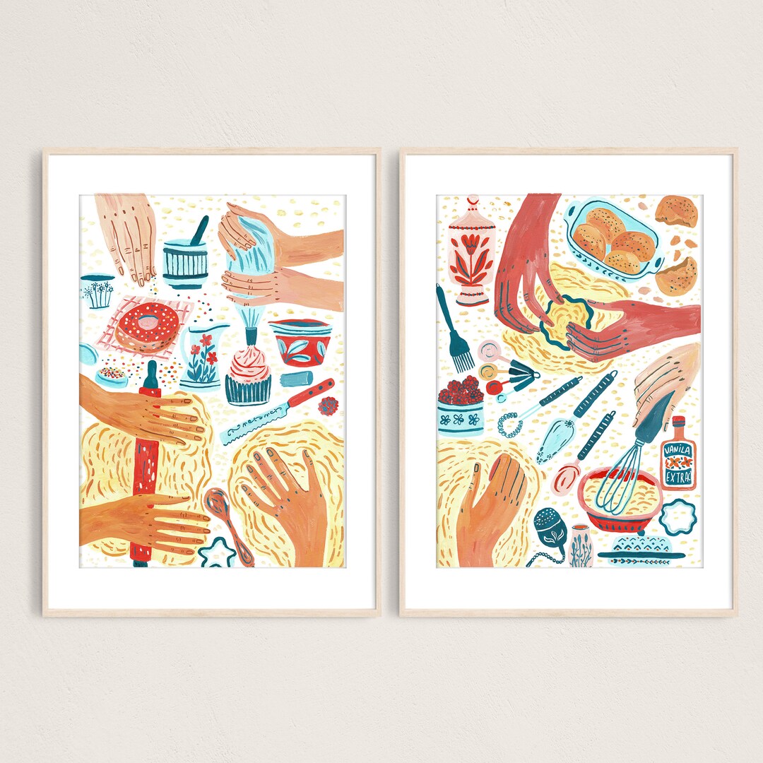 DIGITAL Baking Hands Set of 2 Art Prints, Printable Kitchen Wall Decor ...