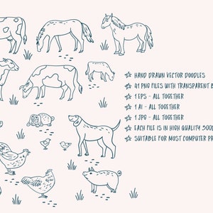 ANIMAL Doodle Vector Icons - Doodle Farm Animals Icons Clipart - Hand ...