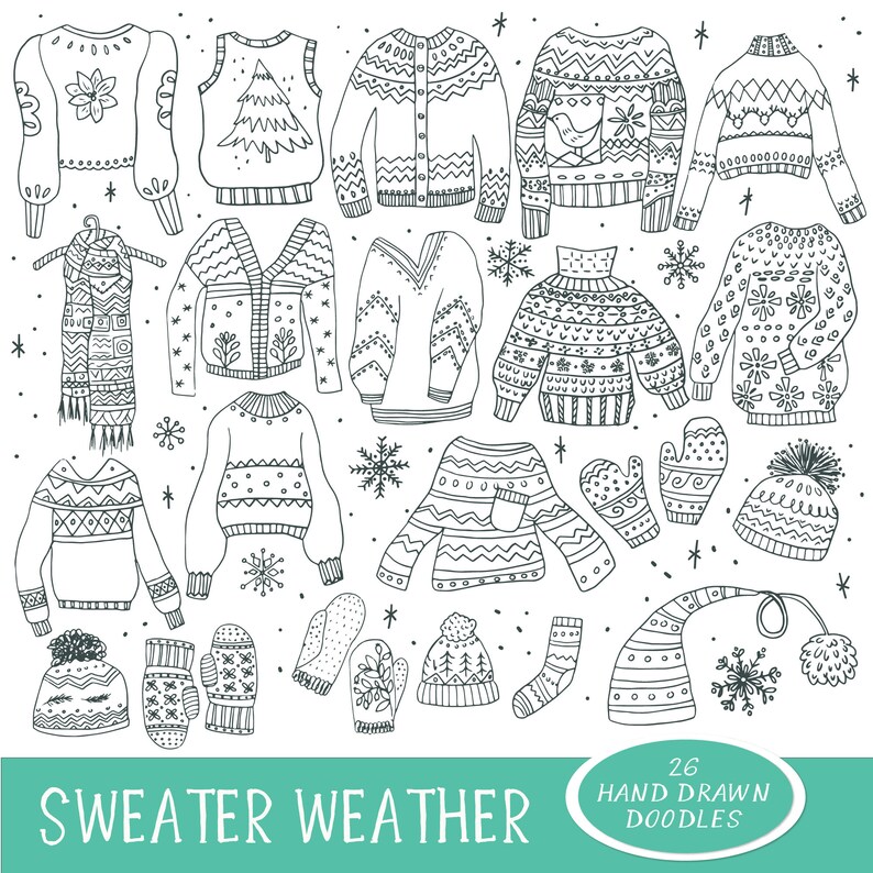 Winter Christmas Sweaters Doodle Icons - Doodle Sweaters Icons Clipart ...