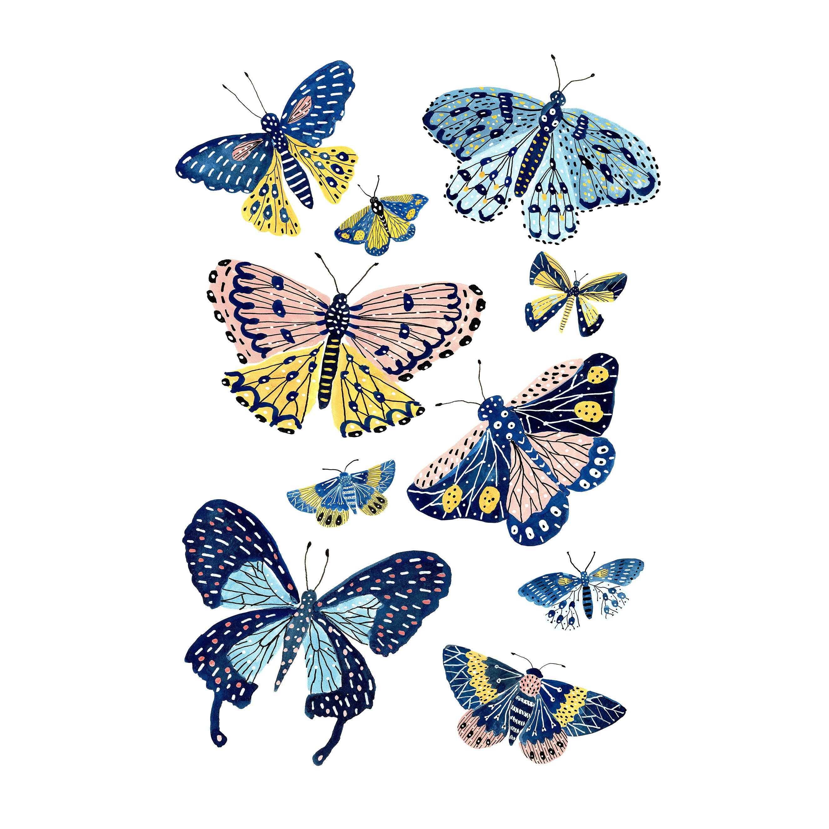DIGITAL Blue Butterflies Printable Art Print Gouache - Etsy