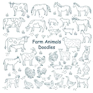 ANIMAL Doodle Vector Icons - Doodle Farm Animals Icons Clipart - Hand ...