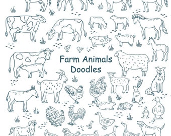 Hand Drawn Doodle Farm Life Set - Doodle Farm Icons Clipart - Hand ...