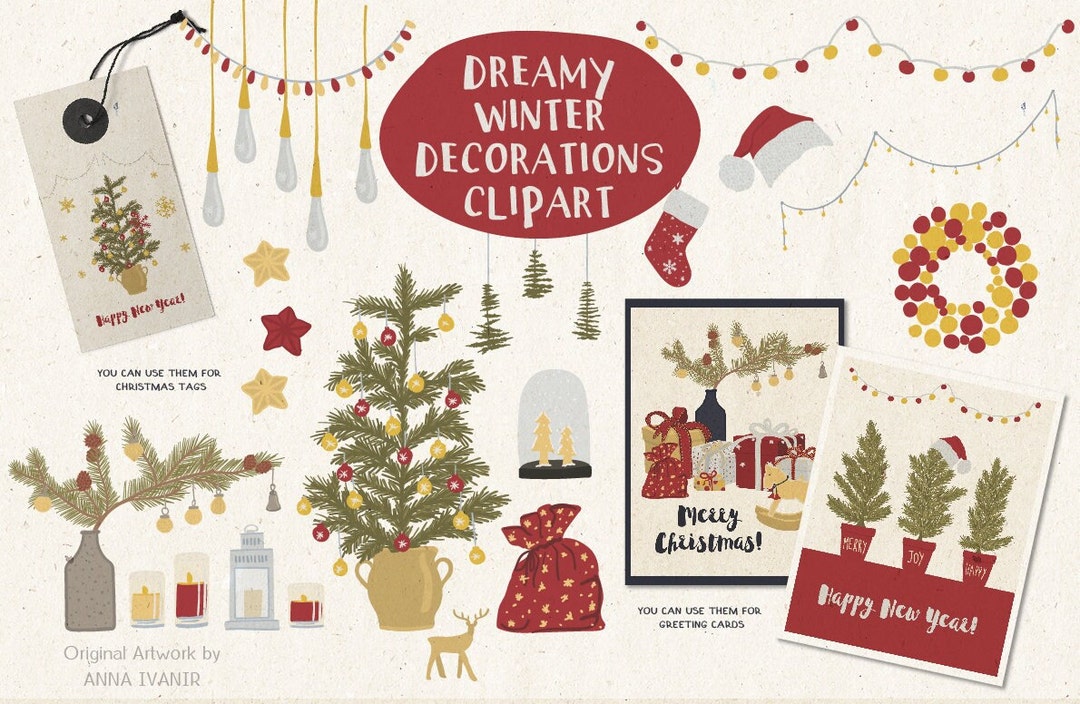 Dreamy Winter Decorations Clipart Set - Winter Holiday Christmas ...