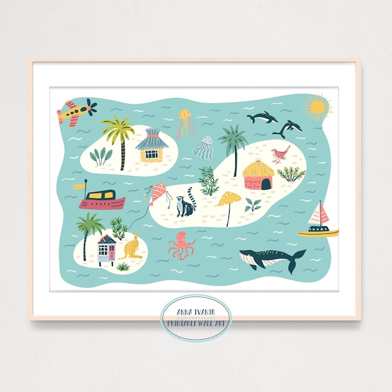 Little Tropical Islands Map Printable Art Print Nursery Room | Etsy