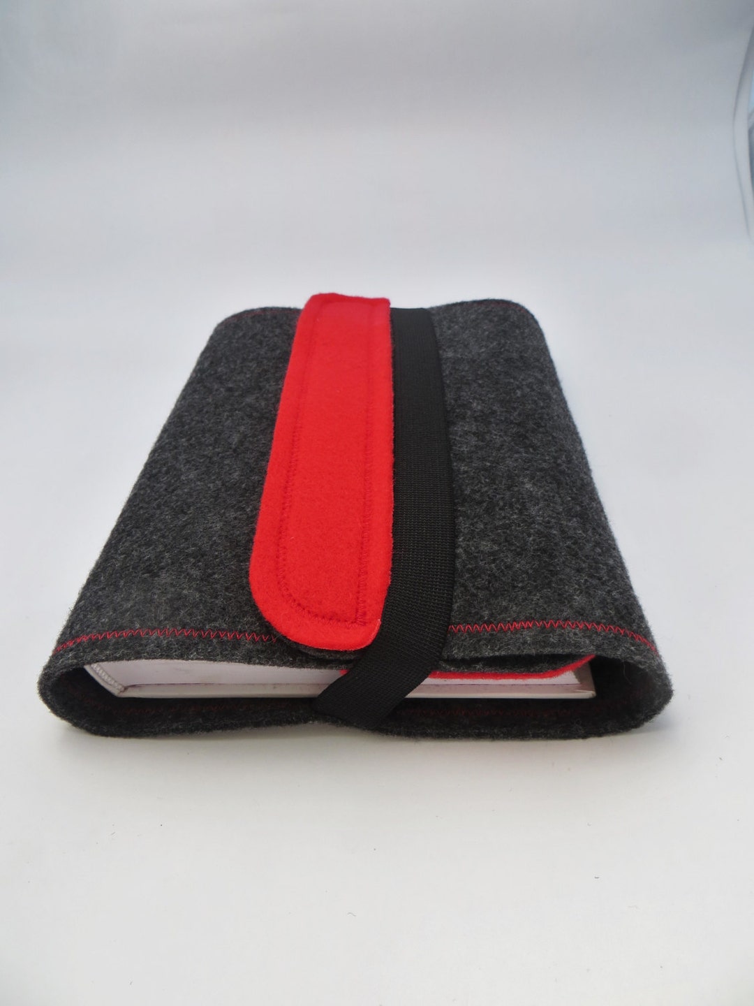 Felt Book Cover / Book Case, Grey and Red, Useful When Traveling - Etsy
