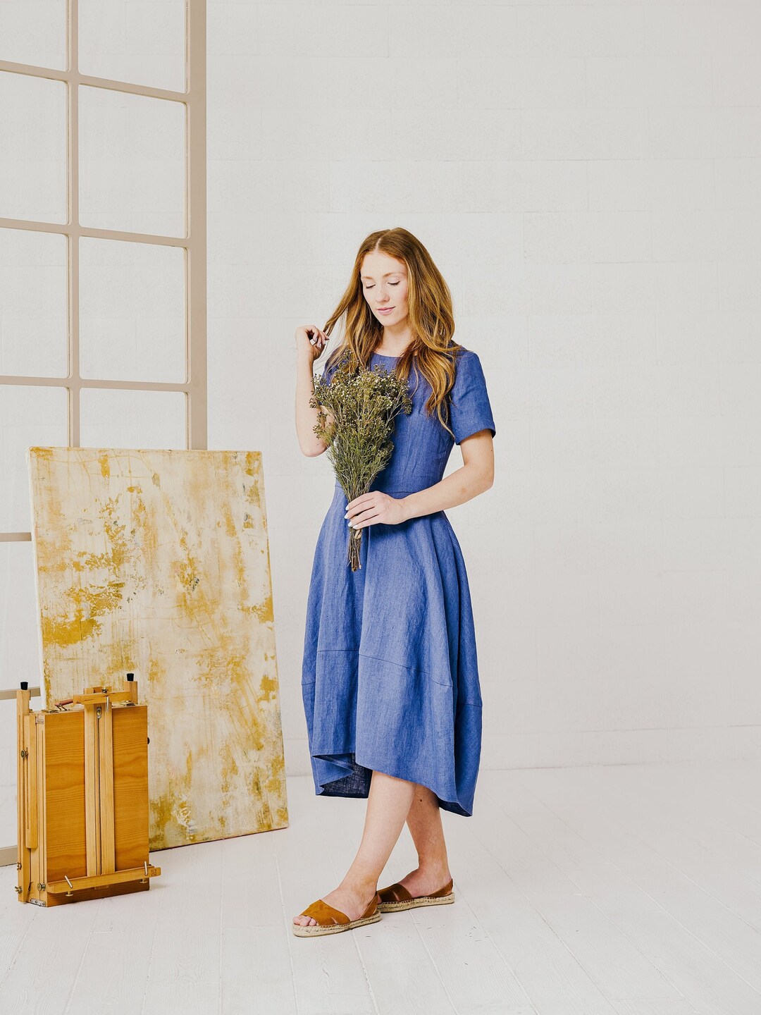 Linen Boho Cocktail Party Dress, Bridesmaid Vintage Evening Dress for ...