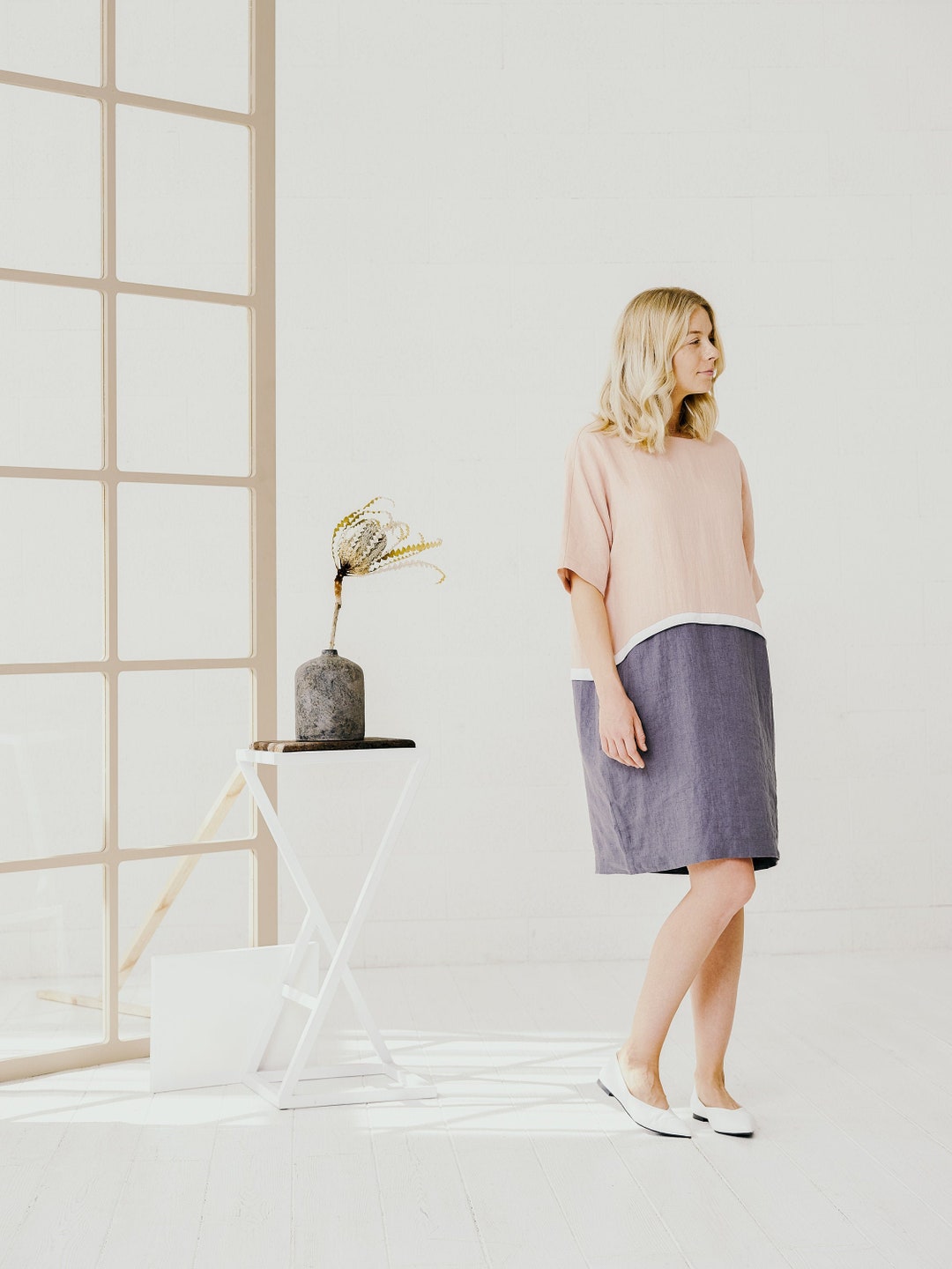 Linen Bubble Half Sleeve Dress Loose Summer Linen Midi Dress - Etsy