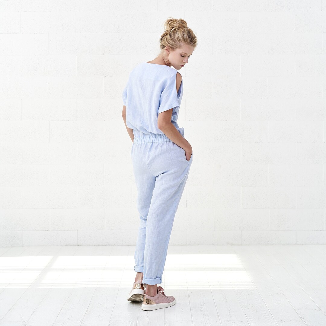 Elegant Linen Cold Shoulder Harem Overalls for Summer - Etsy