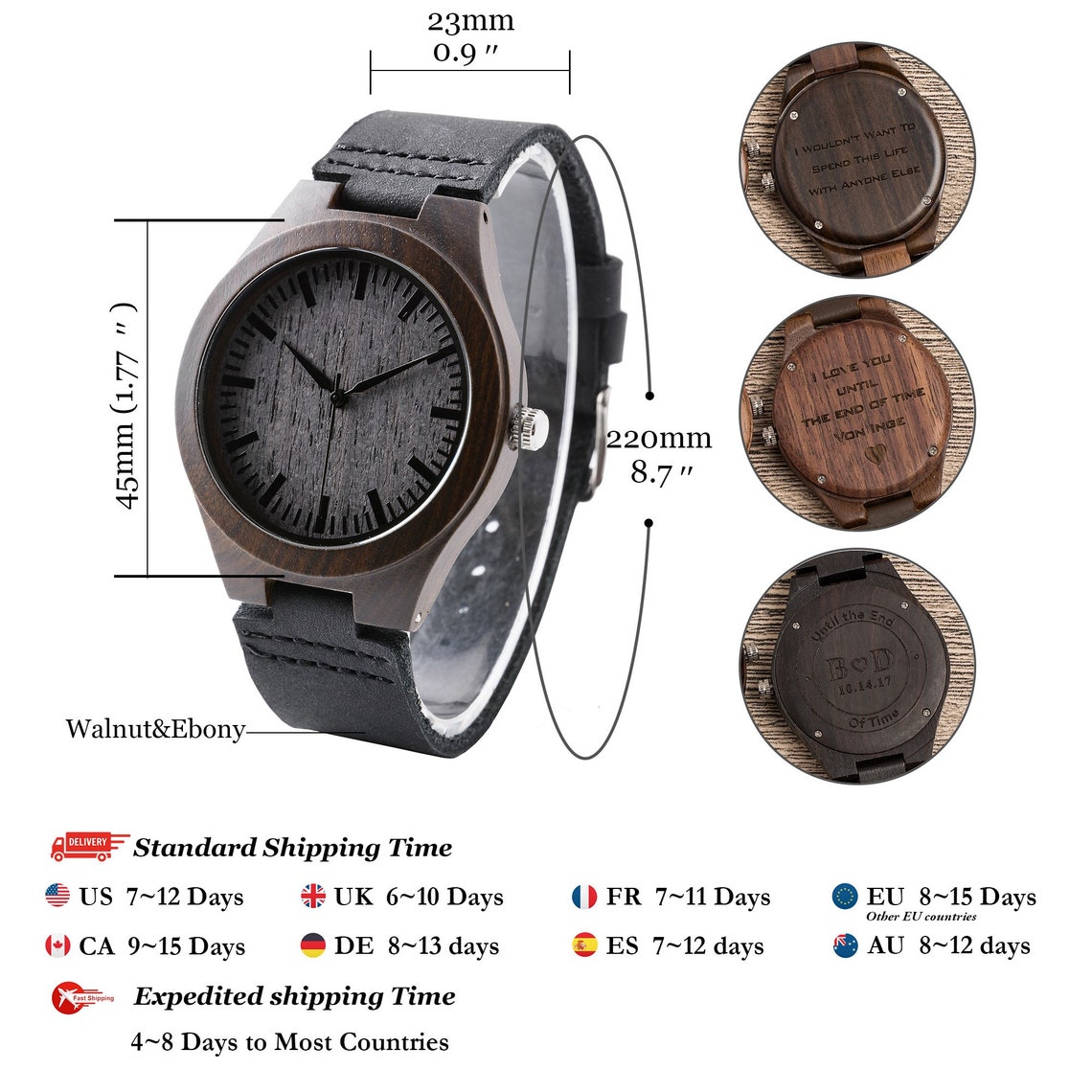 Custom Wood Watch Engraved Mens Watch Wood Wristwatch with | Etsy