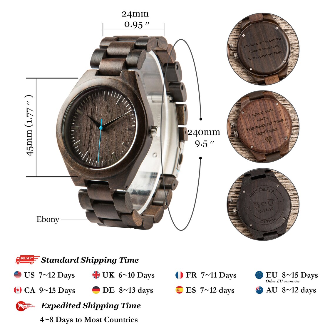 Custom Watch Wood Watch for Men Wooden Watch Engraved Wood | Etsy