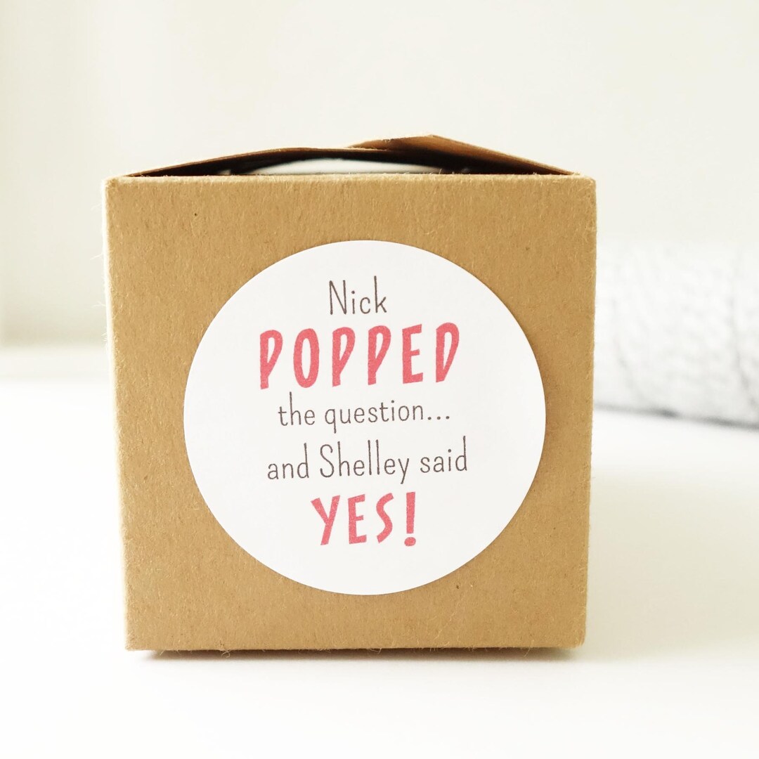 Personalised He Popped the Question Stickers 45mm (1.8") - Engagement ...