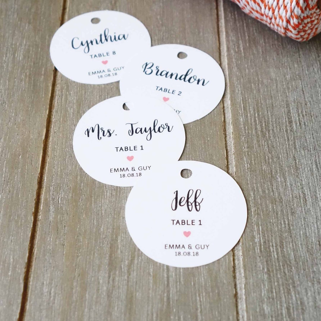Custom Place Cards - Name Tags + Table Number - Personalised Wedding ...